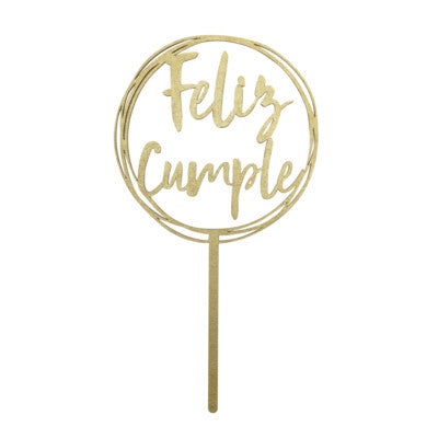 Cake Topper Dorado Feliz Cumple Rueda BDLG-048 – BakeDarling